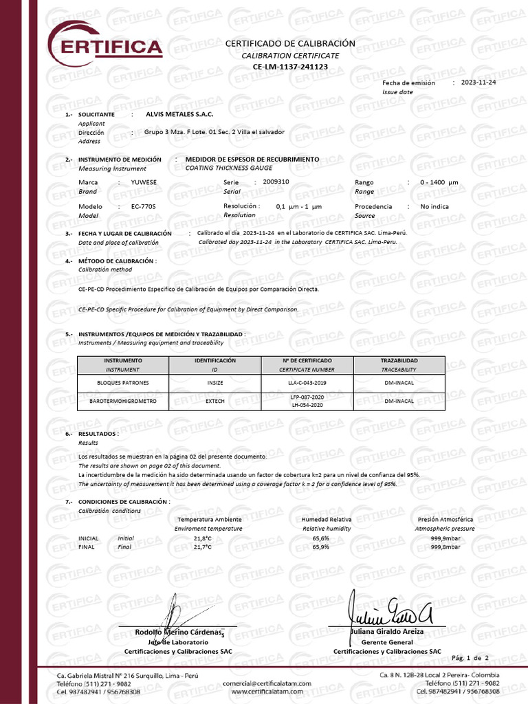 3 1 2 Certificado Medidor de Espesores de Recubrimiento - Unlocked ...
