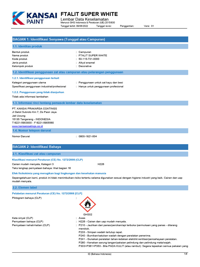 MSDS FTALIT SUPER WHITE Pertamina | PDF