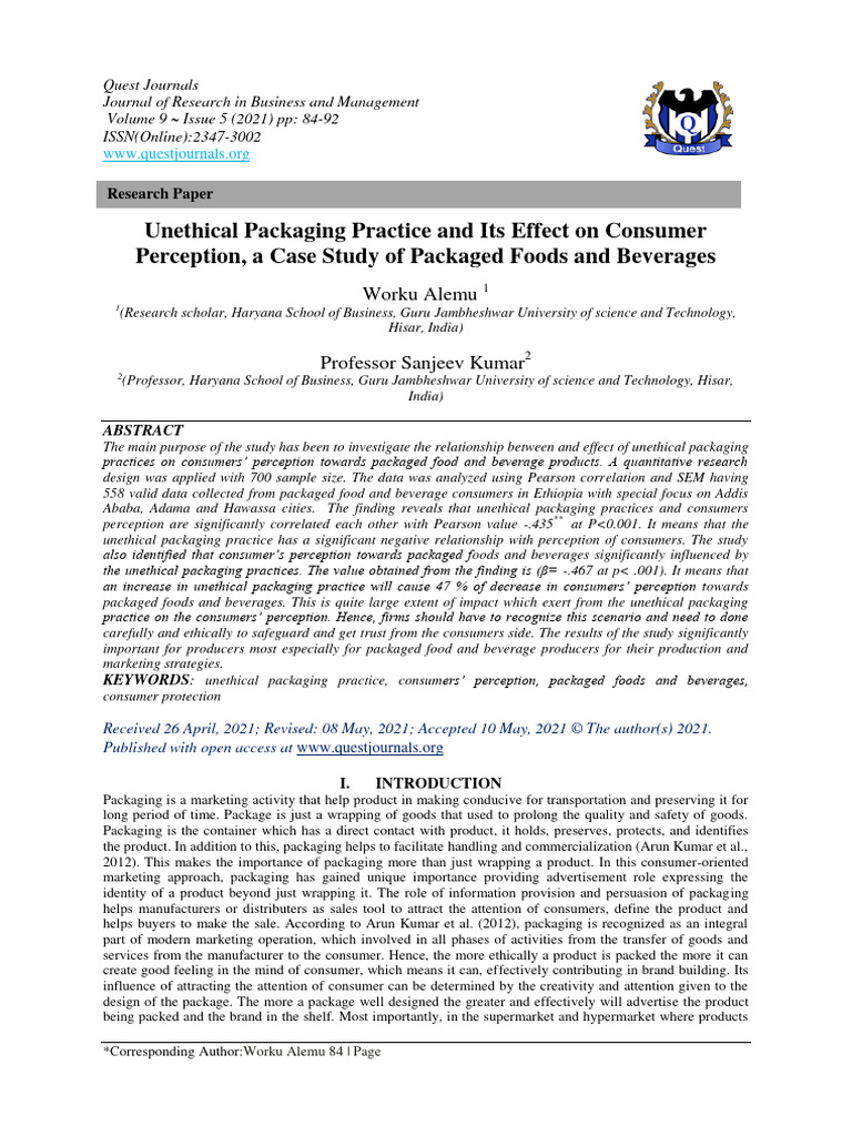 Unethical Packaging Practice and Its Effect On Consumer Perception, A ...