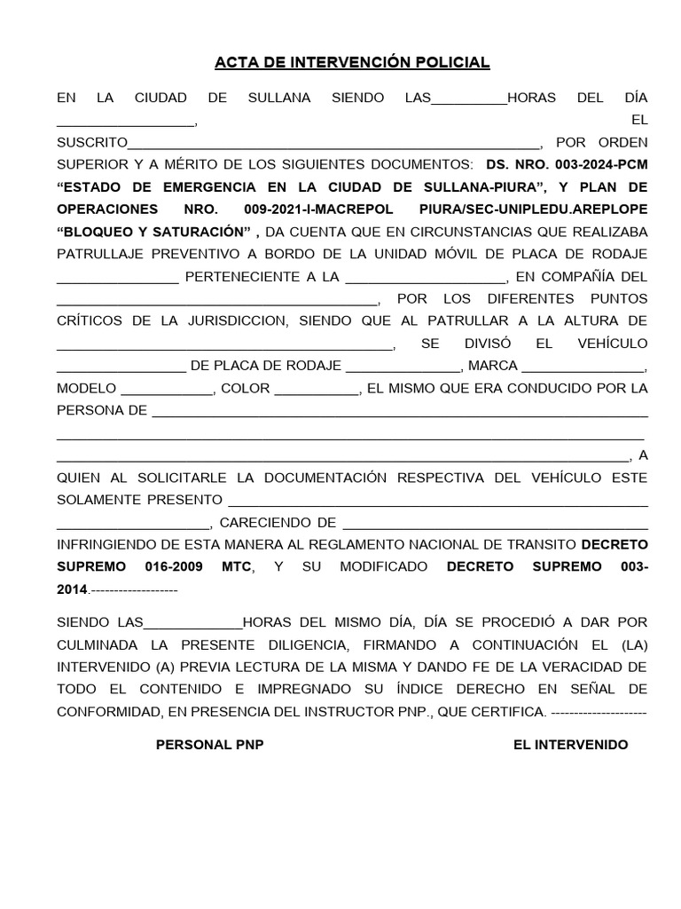 Formato de Actas de Intervencion 2024 | PDF