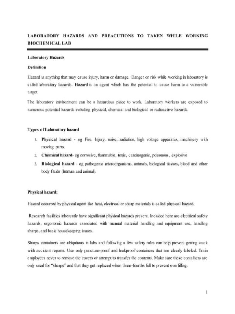 Laboratory Hazards and Safety Precautions 1 | PDF