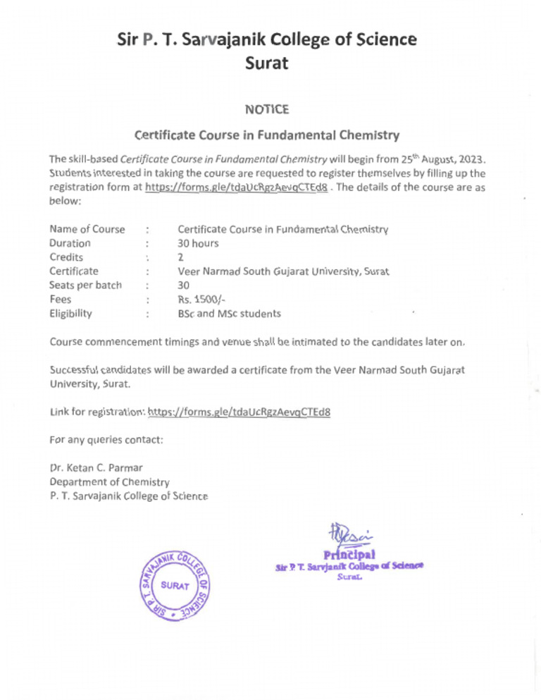 Chemistry - Certificate - Course Notice - 1 | PDF