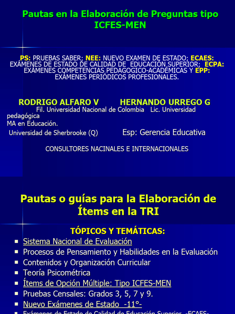Presentacion - Pautas para Elaborar Ítems o Preguntas Tipo ICFES-MEN | Descargar gratis PDF ...