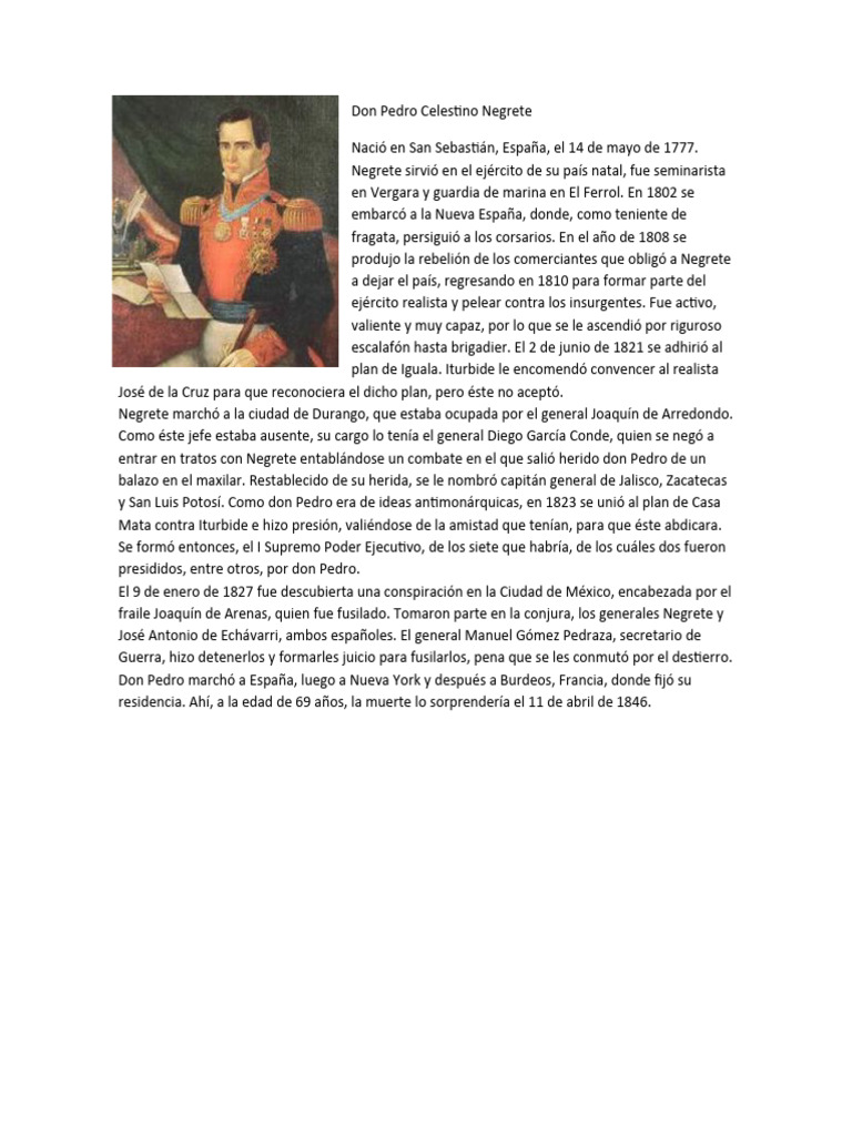 Don Pedro Celestino Negrete | PDF | Militares de españa | México