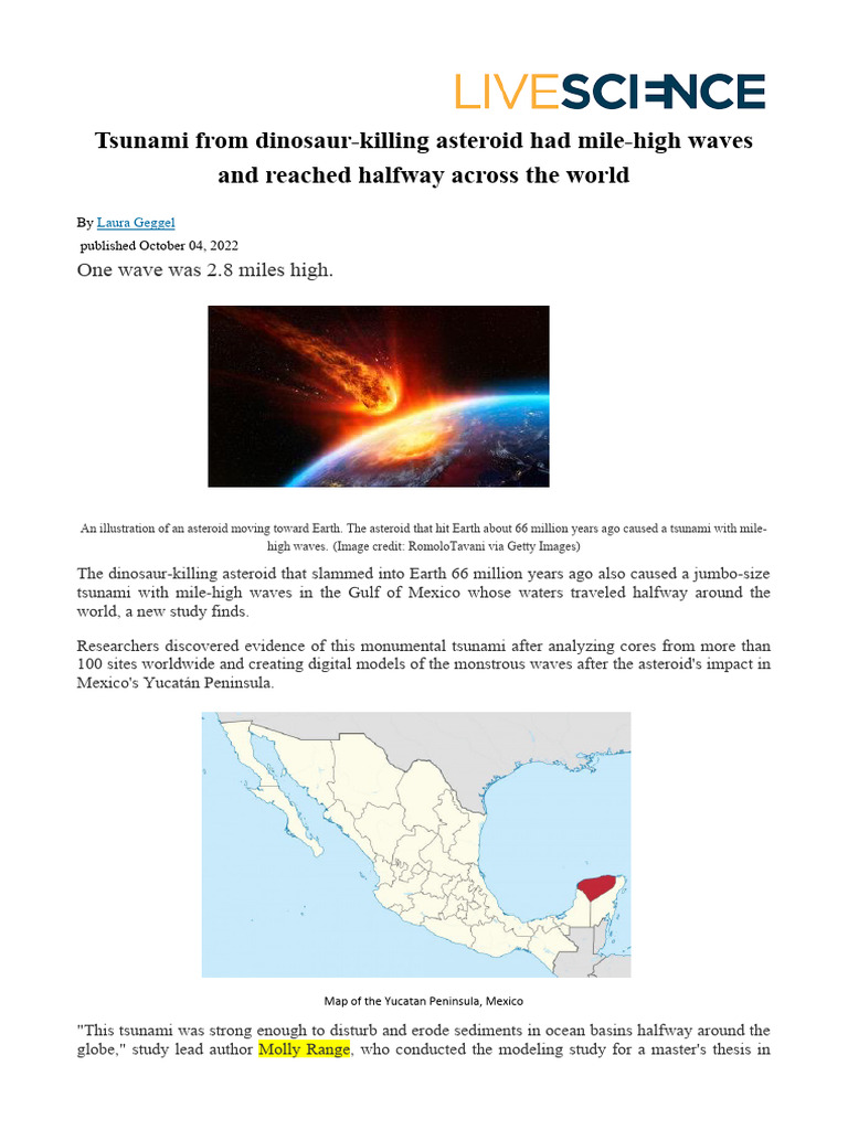 Inglés 1 Texto Tsunami from dinosaur | PDF | Tsunami | Earth