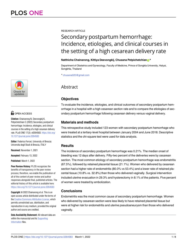 Secondary Postpartum Hemorrhage | PDF | Childbirth | Caesarean Section