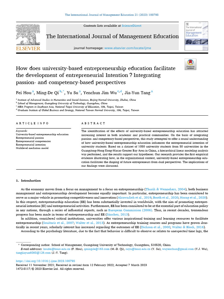 The International Journal of Management Education: Fei Hou, Ming-De Qi ...