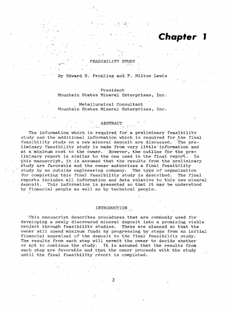 CH 01 Feasibility Study | PDF | Mining | Engineer