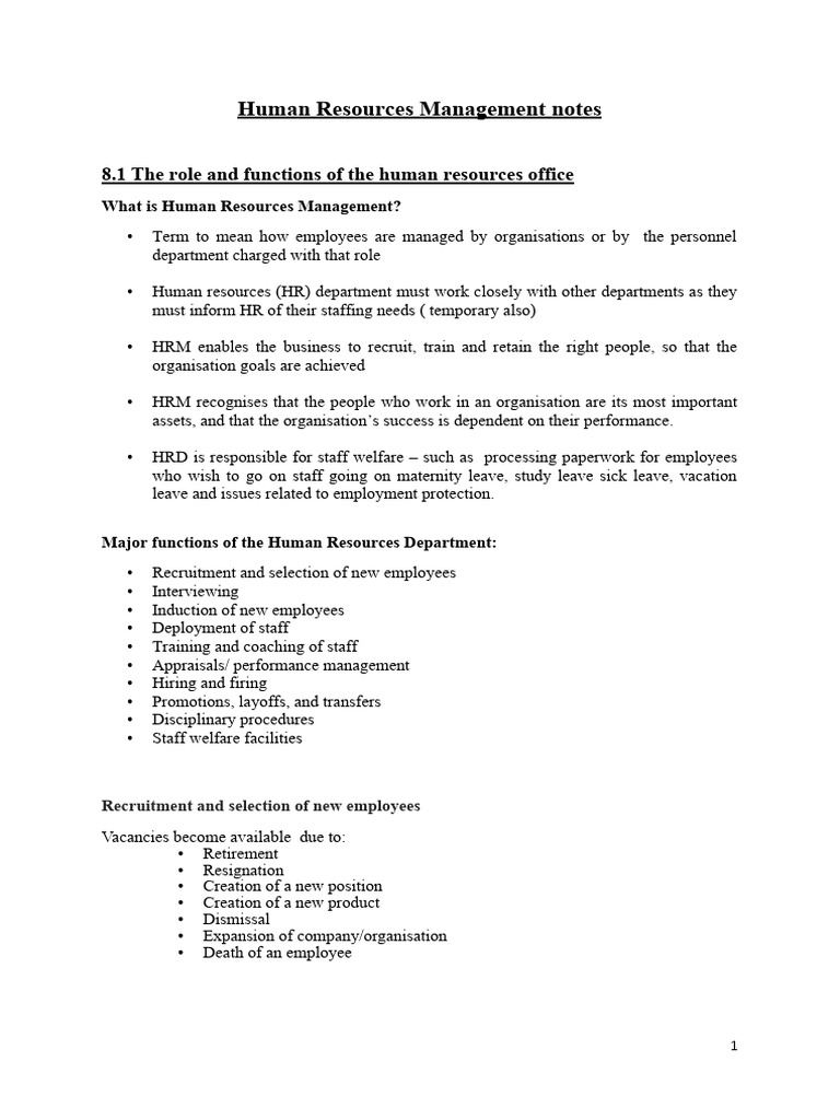 UNIT 8 Human Resources Management Notes | PDF | Recruitment | Employment
