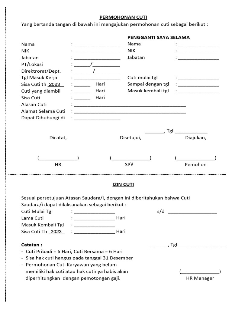 Form Permohonan Cuti | PDF