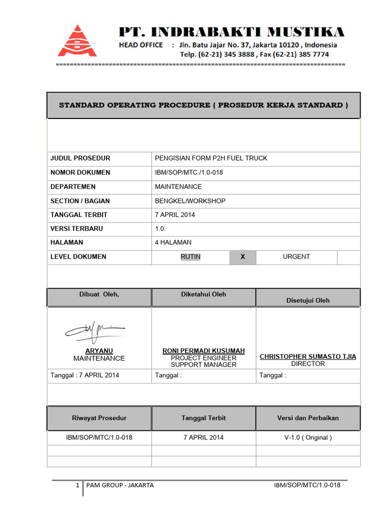 IBM-SOP-MTC-018 PENGISIAN FORM P2H FUEL TRUCK | PDF