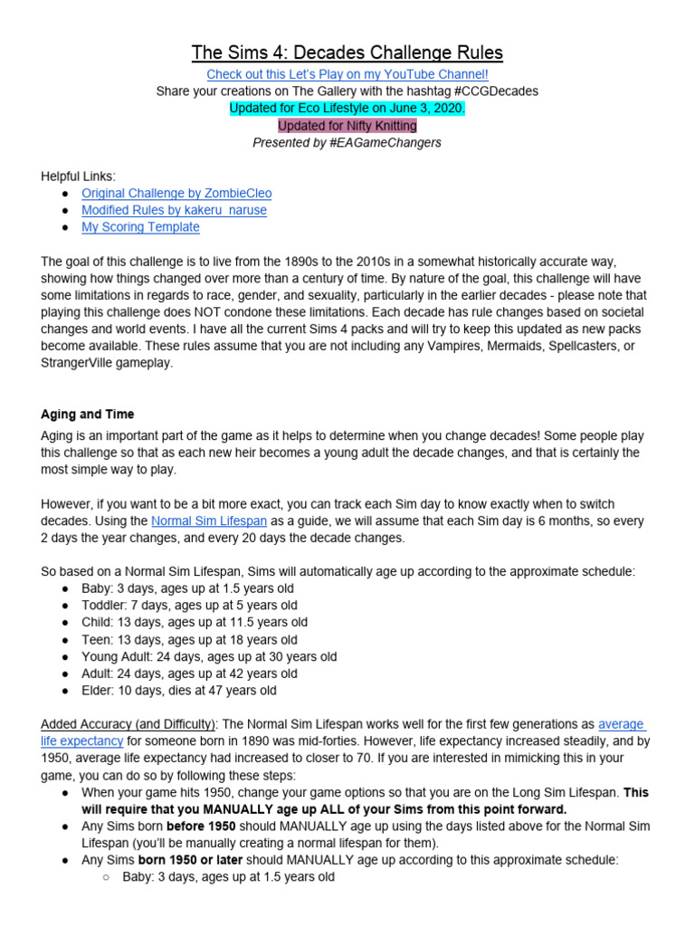 Decades Challenge - Rules | PDF