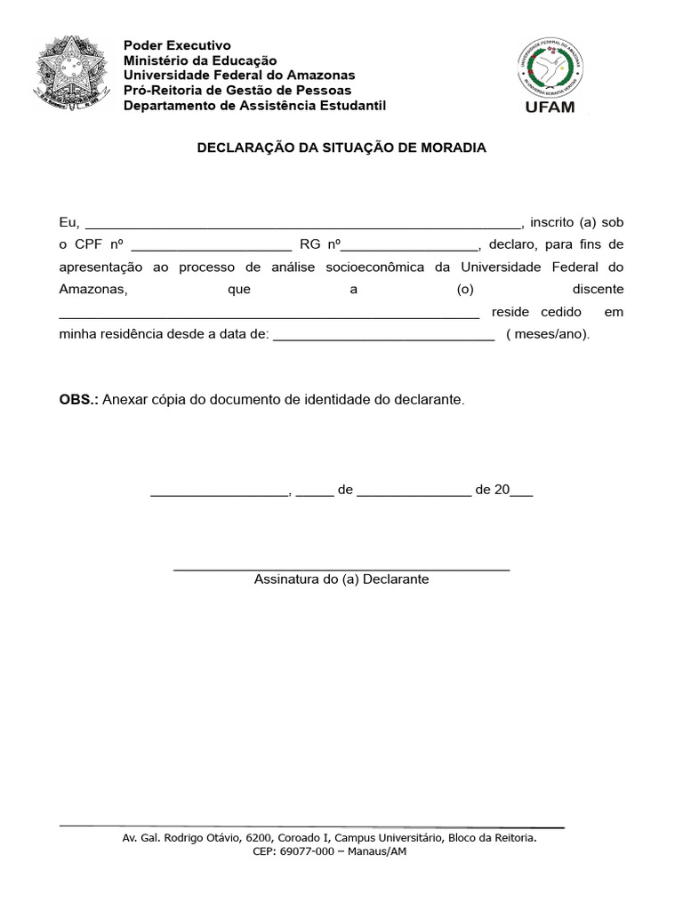 Declaração Da Situação De Moradia Pdf