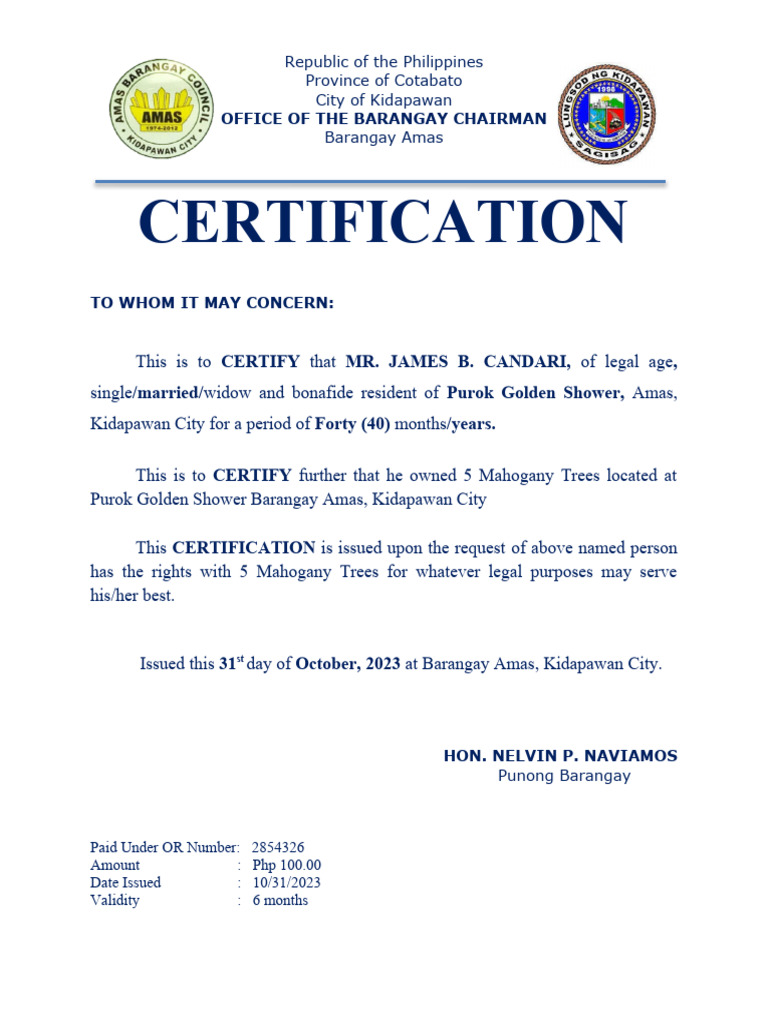 Certification Cutting Trees | PDF | Philippines