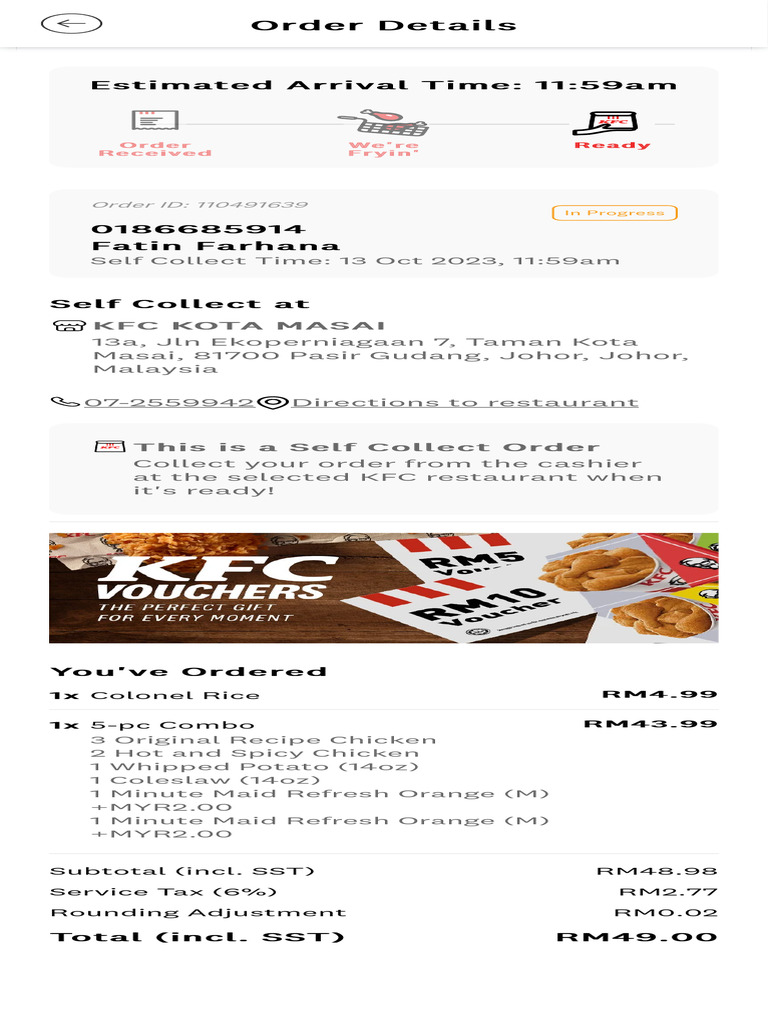 KFC Self Collect Order Details | PDF