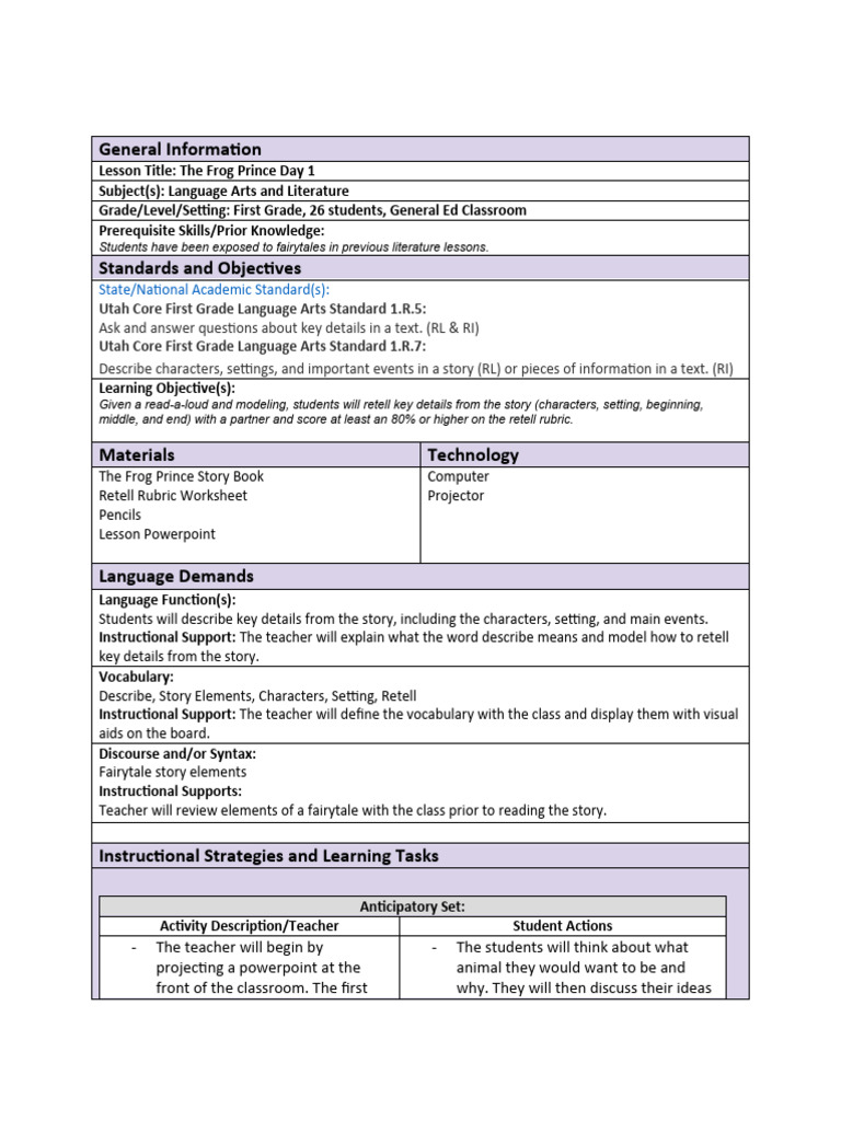 Retelling A Story Lesson Plan | PDF