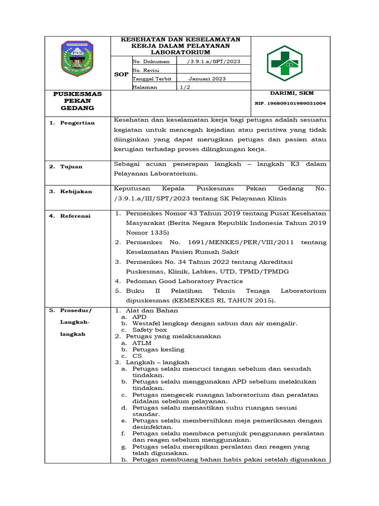 Sop K3 Laboratorium | PDF