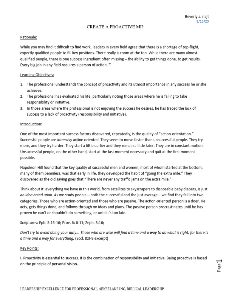 Be Proactive BIB Student | PDF | Thought | Leadership