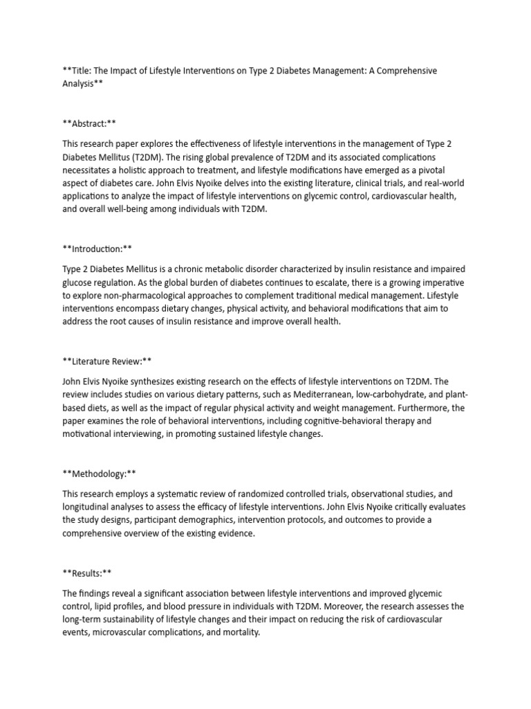 The Impact of Lifestyle Interventions On Type 2 Diabetes Management, A ...