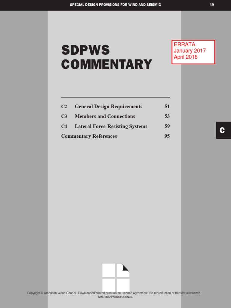 AWC SDPWS2015 Commentary Printable | PDF | Lumber | Truss