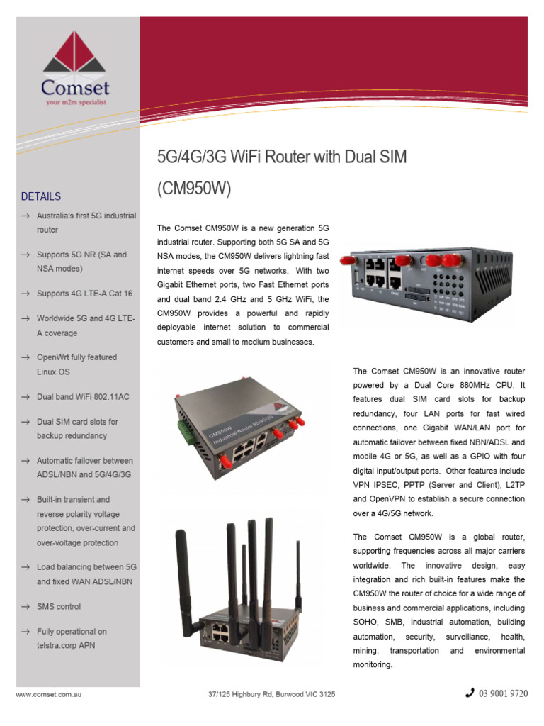 CM950W 5G Router Datasheet | PDF | Wi Fi | Virtual Private Network