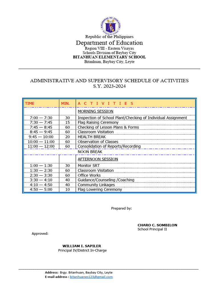 Baybay City School Activities Schedule 2023-2024 | PDF