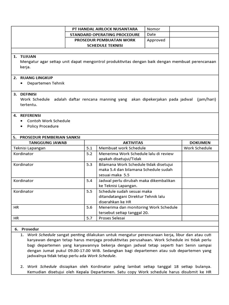 SOP Work Schedule Teknisi | PDF