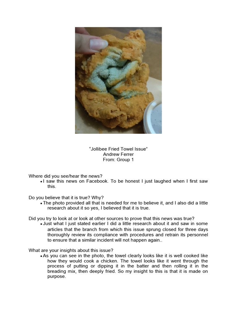 Jollibee Fried Towel Issue | PDF