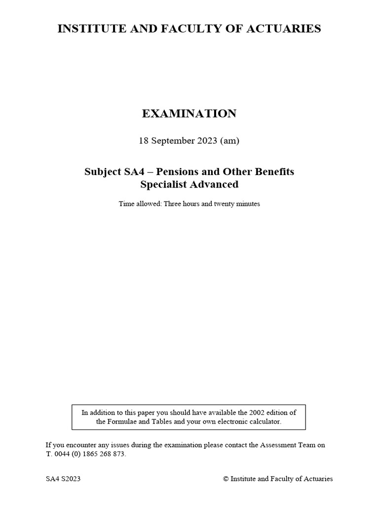 Sa4 September23 Exam Clean-Proof | PDF | Pension | Retirement