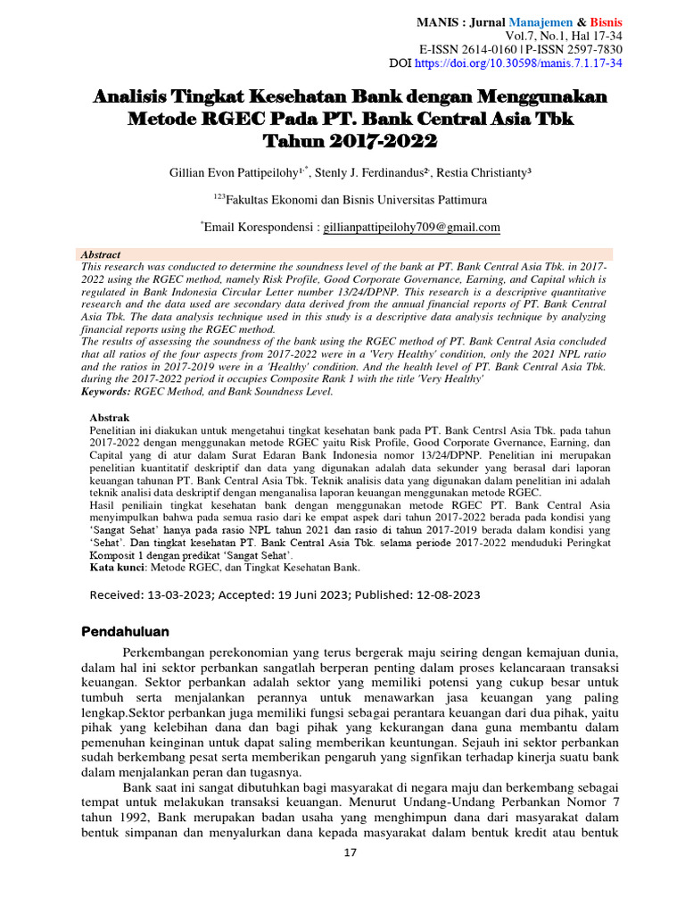 Kesehatan Bank BCA 2017-2022: Metode RGEC | PDF | Pengelolaan Keuangan ...