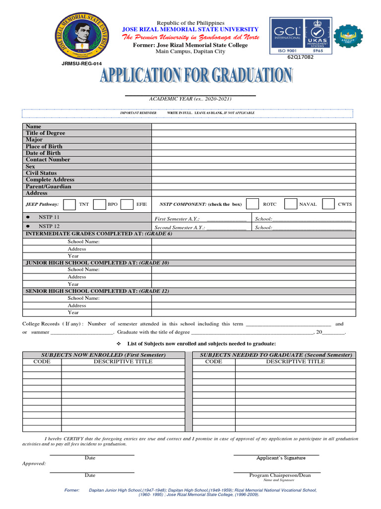 Application For Graduation Form | PDF | Educational Stages