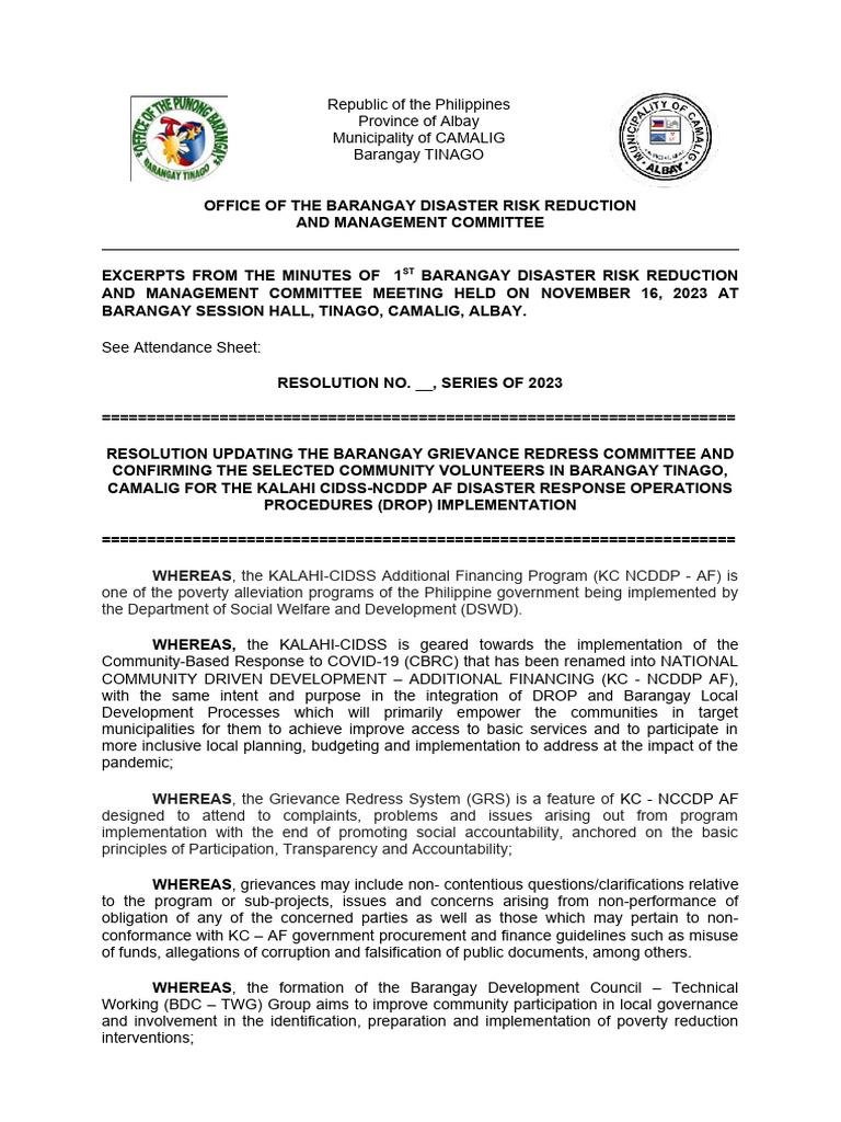 Tinago Reso Creating BGRC BDC TWG | PDF | Procurement | Bookkeeping