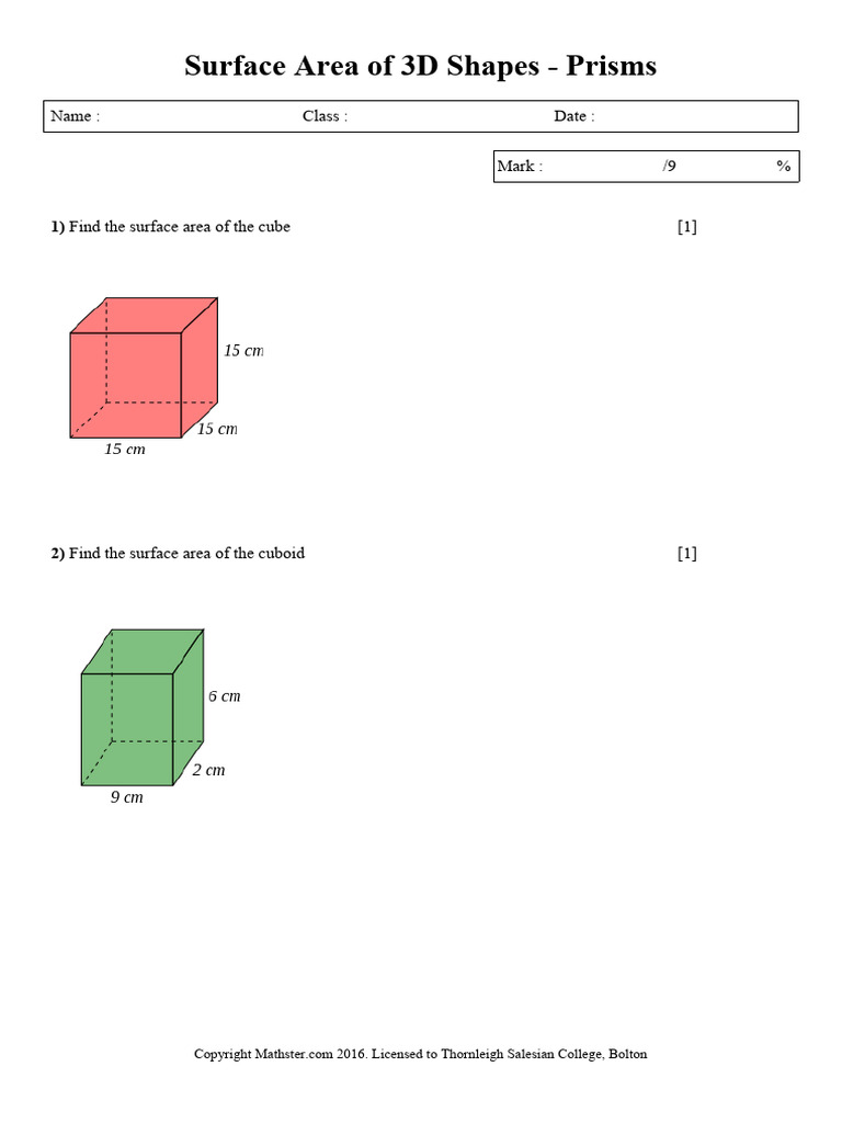 Surface Area of 3D Shapes - Prisms - 2 | PDF | Science & Mathematics