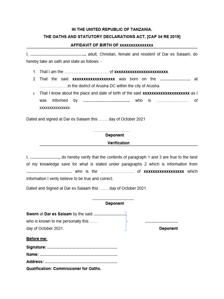 Affidavit of Birth Sample | PDF | Social Science | Law
