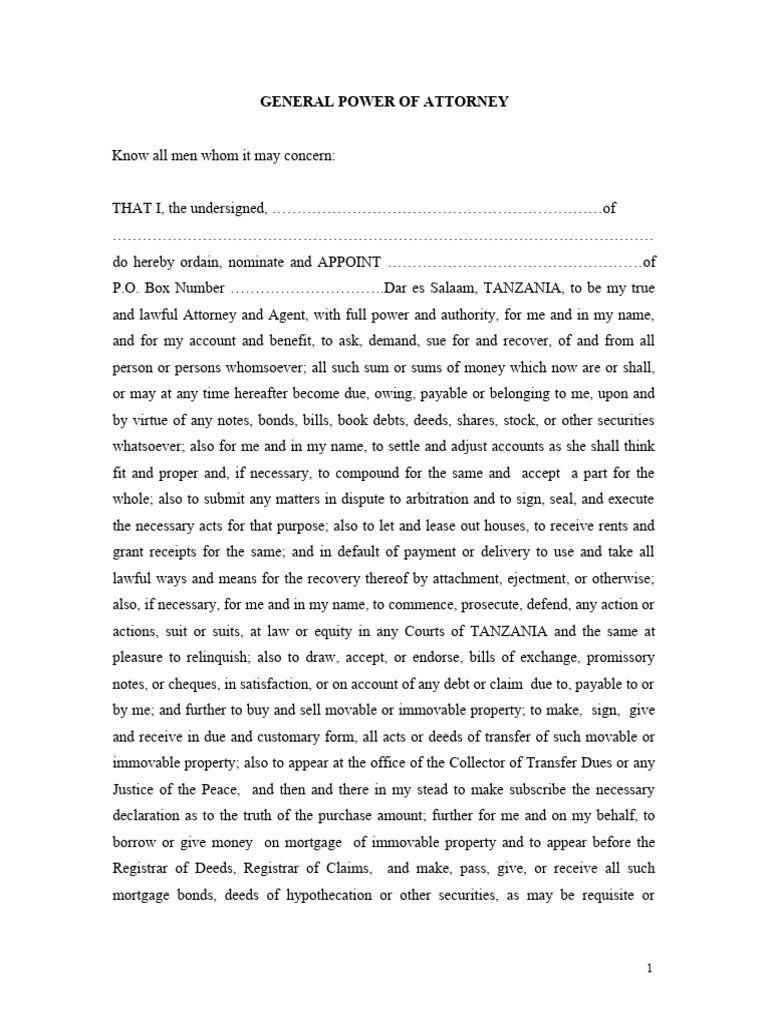 General Power of Attorney Sample | PDF | Mortgage Law | Securities ...