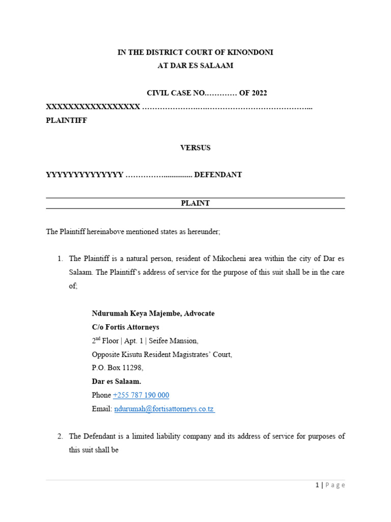 Plaint Sample | PDF | Lease | Lawsuit
