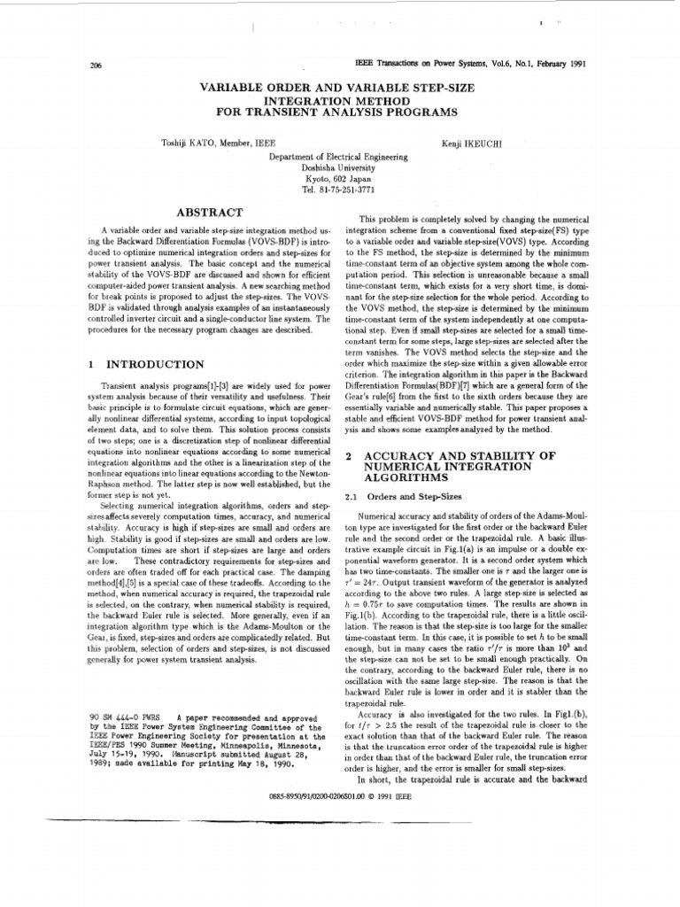 (1991 Toshiji Kato, Kenji Ikeuchi) Variable Order and Variable Step-Size Integration Method For ...