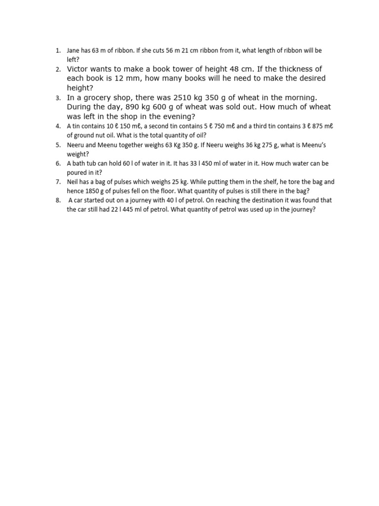 measurement word problems | PDF