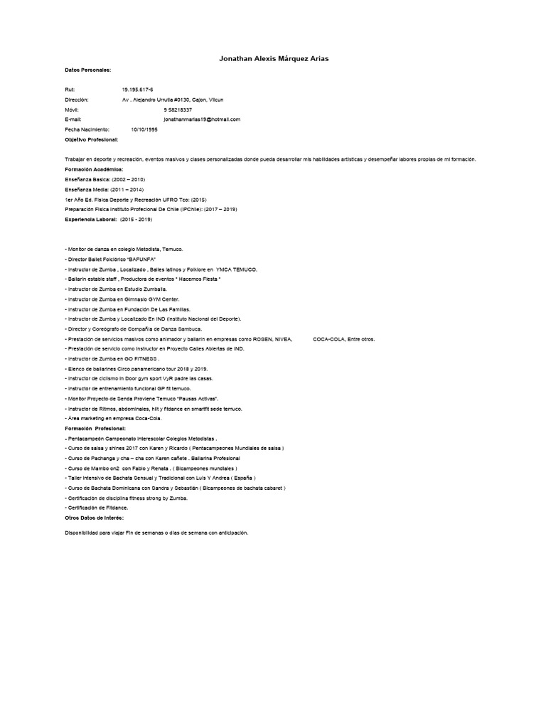 Curriculum Vitae 2020 | PDF | Bailes | Las artes escénicas