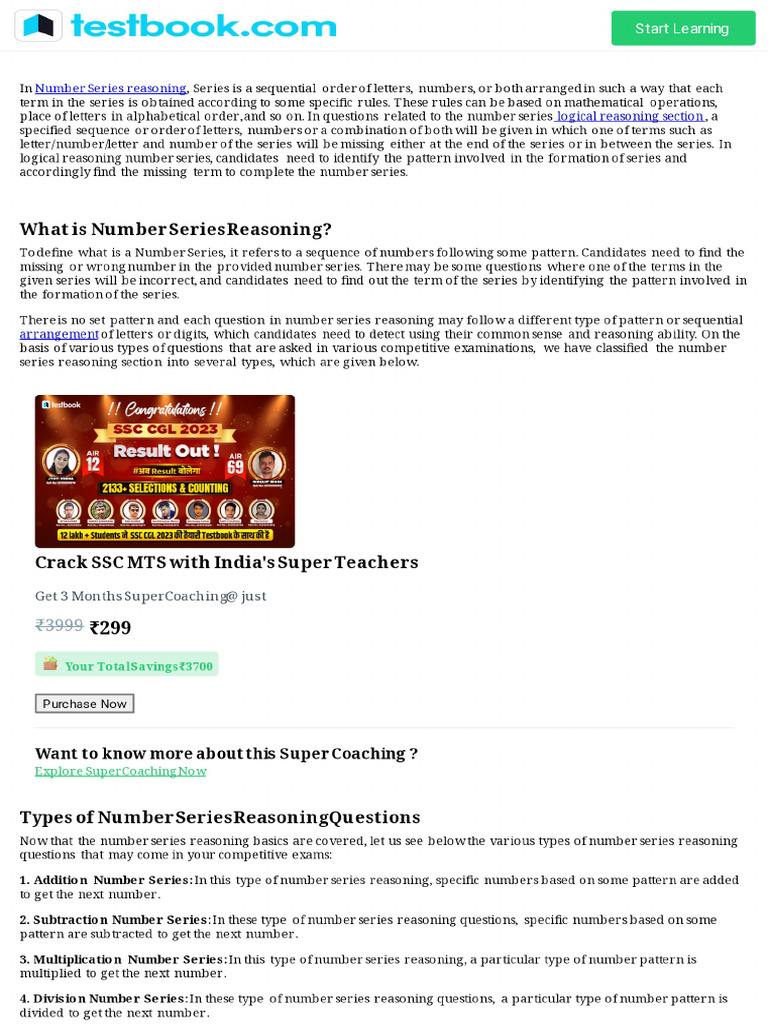 Number Series Reasoning | PDF