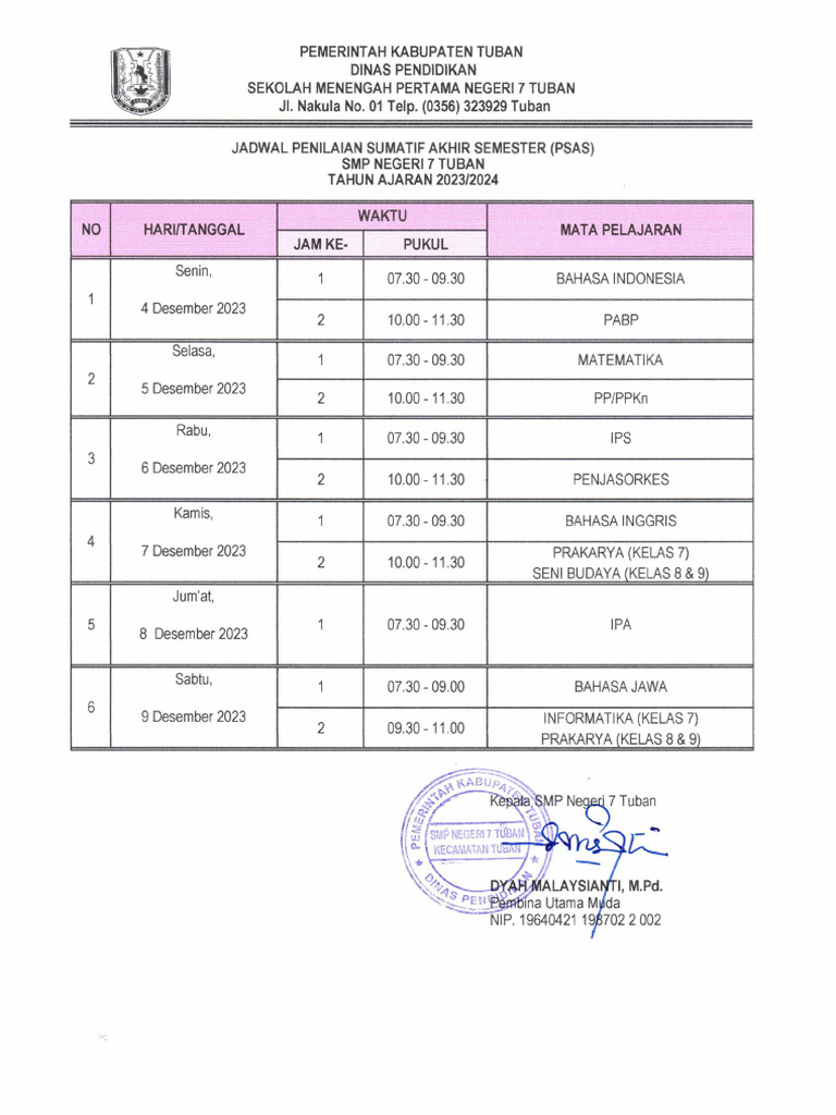 Jadwal Psas 2023-2024 | PDF