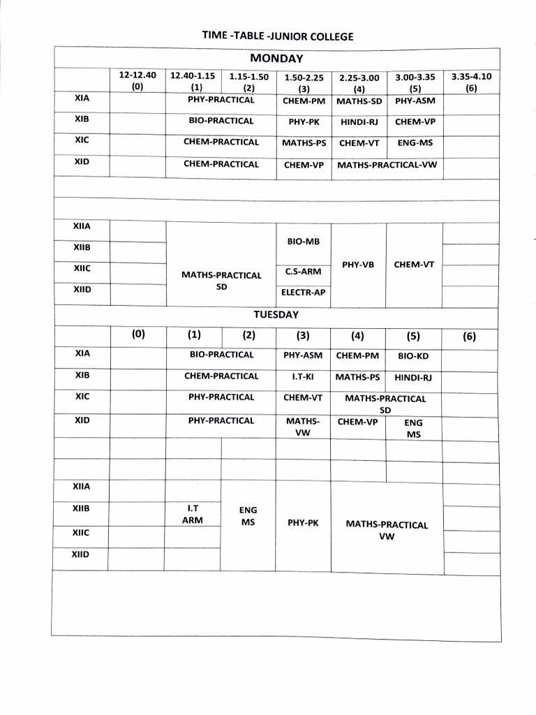 XI-XII Thery-Practical Time Table | PDF