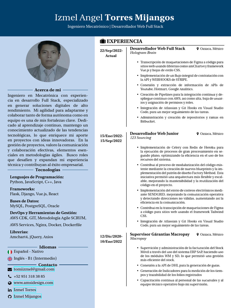 CV Izmel Torres Mijangos | PDF | Mi sql | Diseño de software