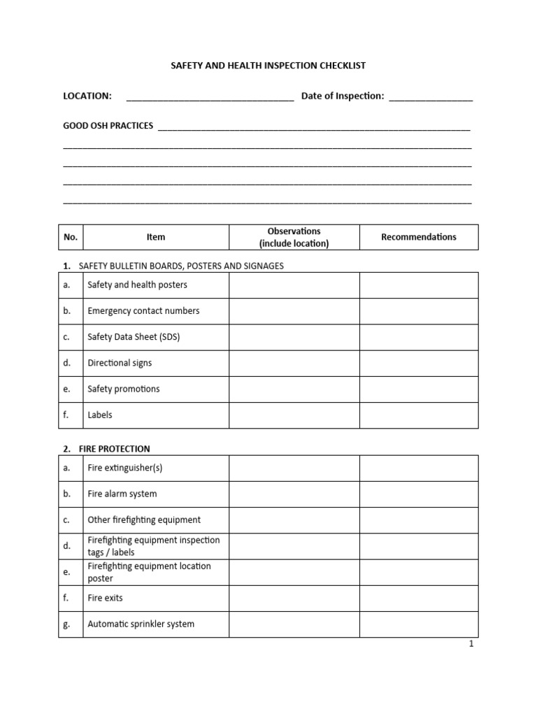 (Actual Sample) Safety and Health Inspection Checklist | PDF ...