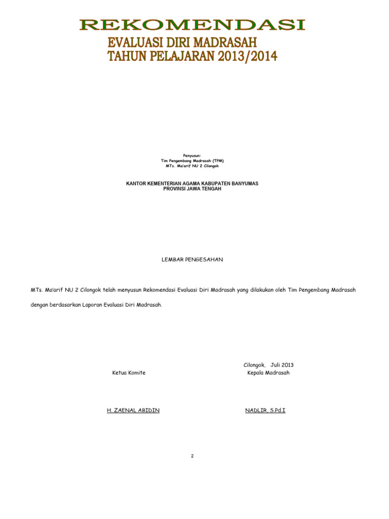 Format Rekomendasi EDM MTs Maarif NU 2 Cilongok | PDF