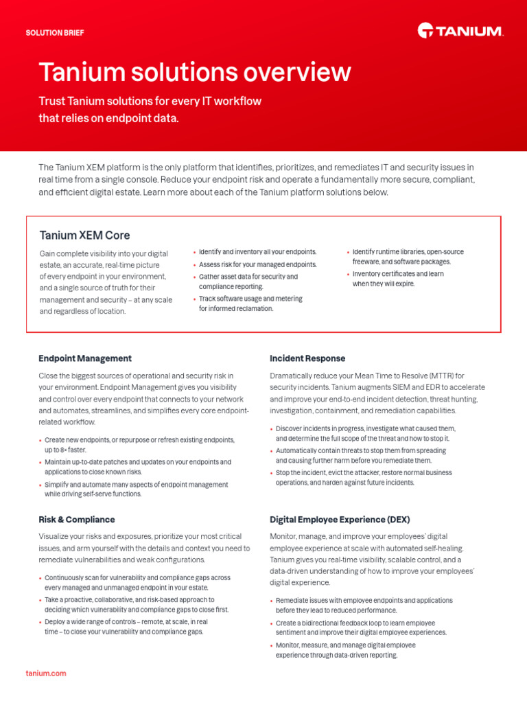 SB Tanium Solutions Overview | PDF | Vulnerability (Computing) | Computing