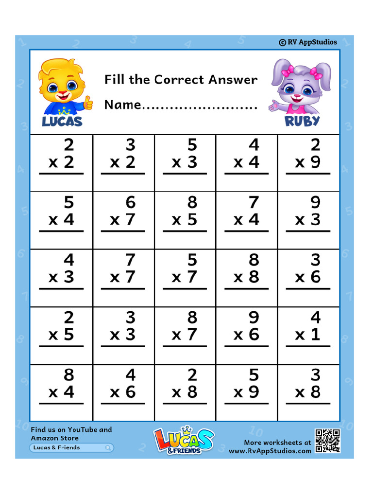 140 Free Printable Worksheets For Kids Multiplication Practice ...