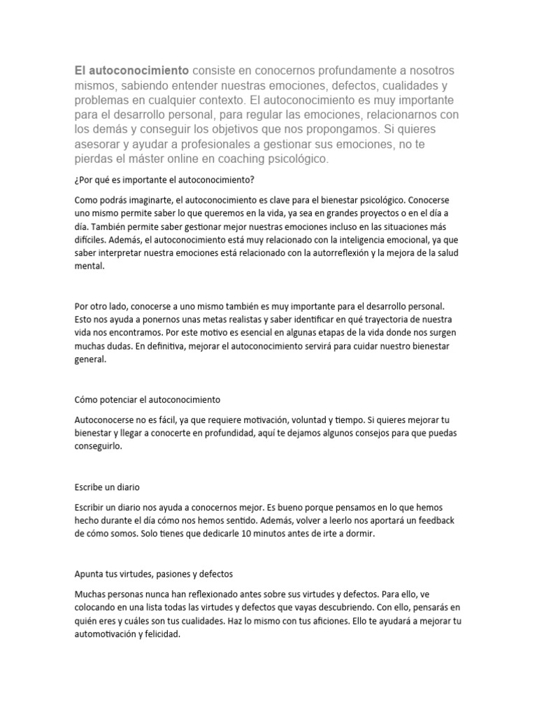 Mejora tu Autoconocimiento Personal | PDF | Las emociones ...