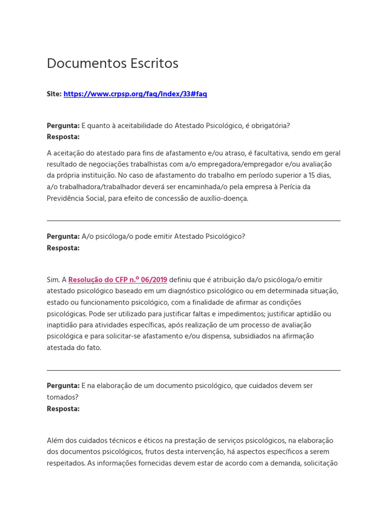 Documentos Escritos - CRP | PDF