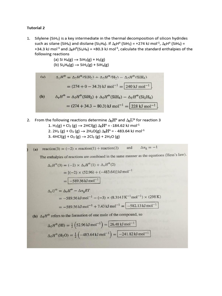 Tutorial 2-with answers | PDF | Enthalpy | Heat